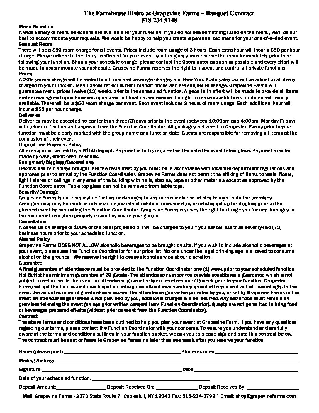 banquetcontract | Grapevine Farms